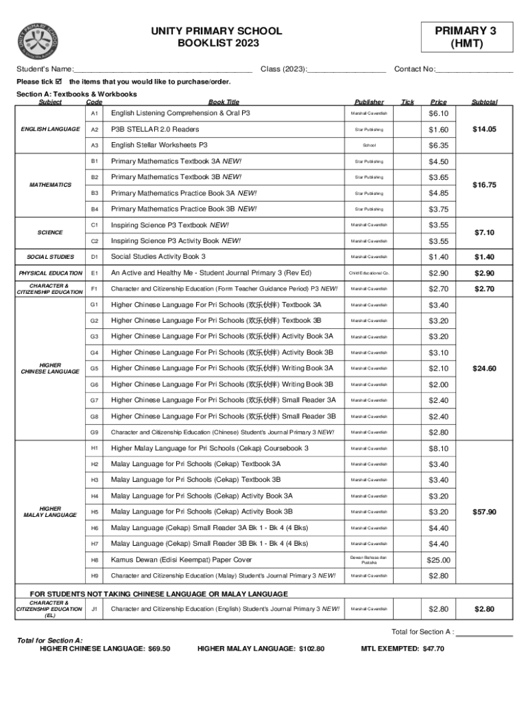 Fillable Online PRIMARY 3 (HMT) Fax Email Print - pdfFiller