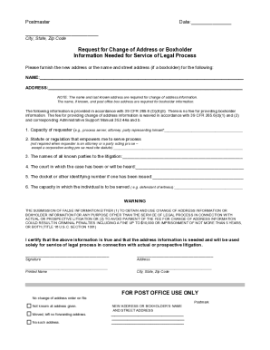 Fillable Online Postal Service Change Form - Fill Online, Printable ...