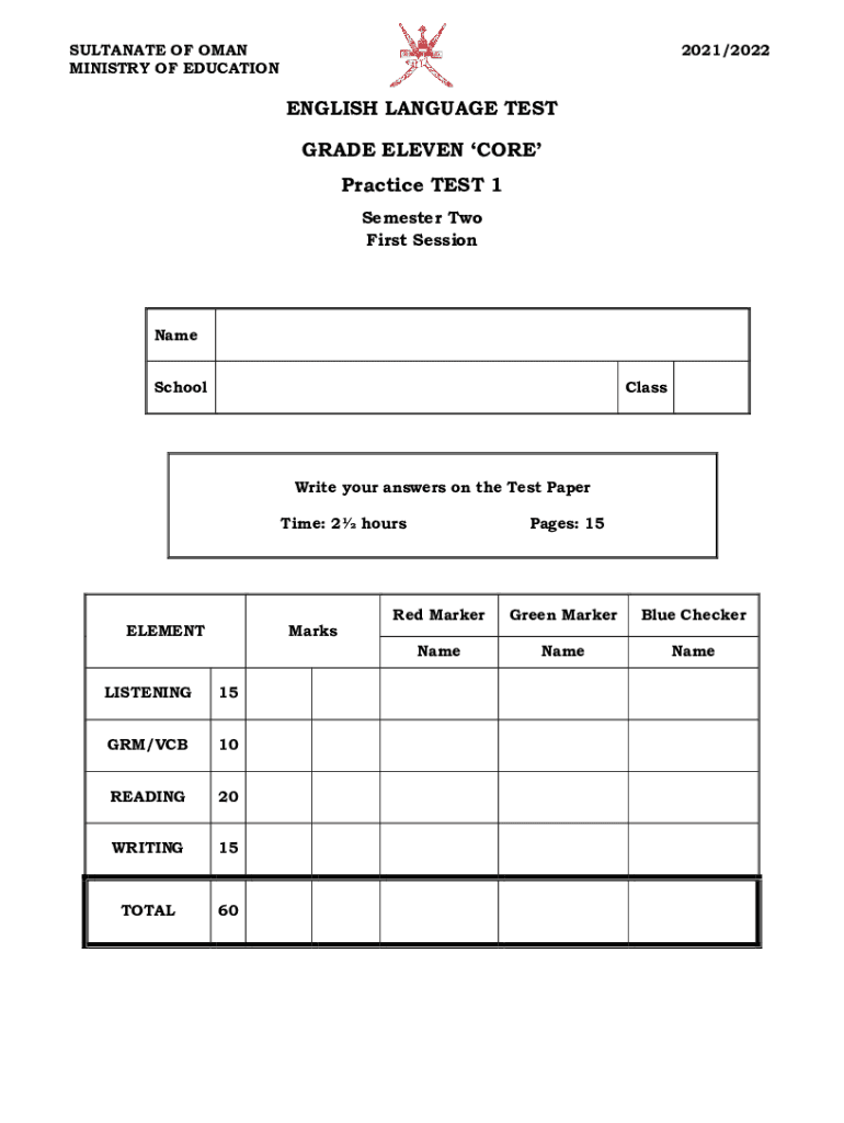 Fillable Online Listening test - Grade 11B - 20112012 - Semester 1 ...
