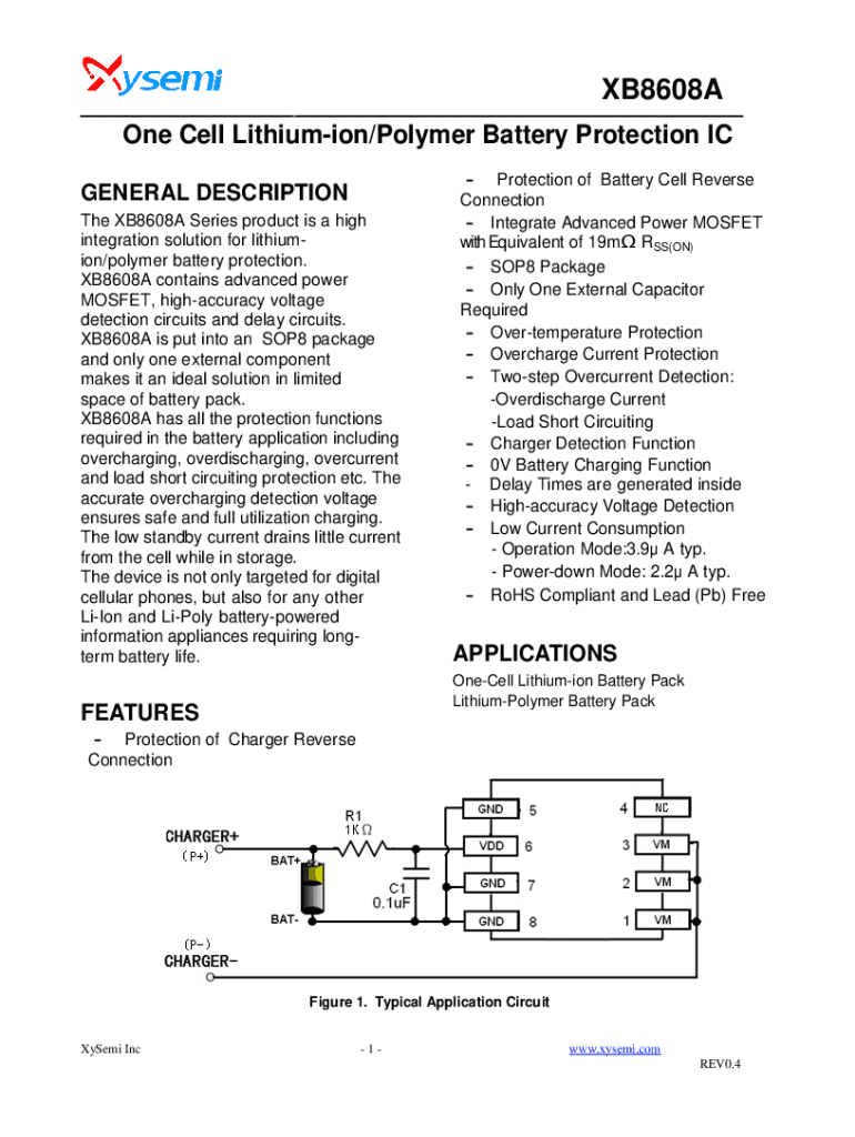 Fillable Online XB8608A One Cell Li-ion/Polymer Battery Protection IC ...