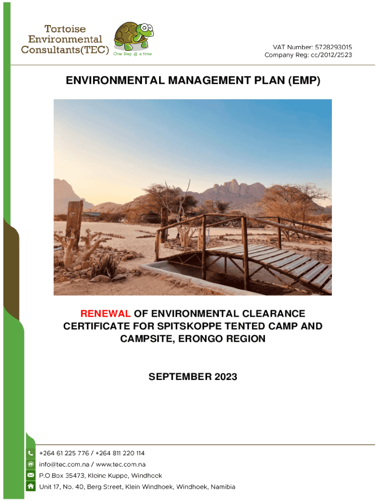 Fillable Online Renewal of ECC for Spitzkoppe Tented Camp and Campsite Fax Email Print - pdfFiller