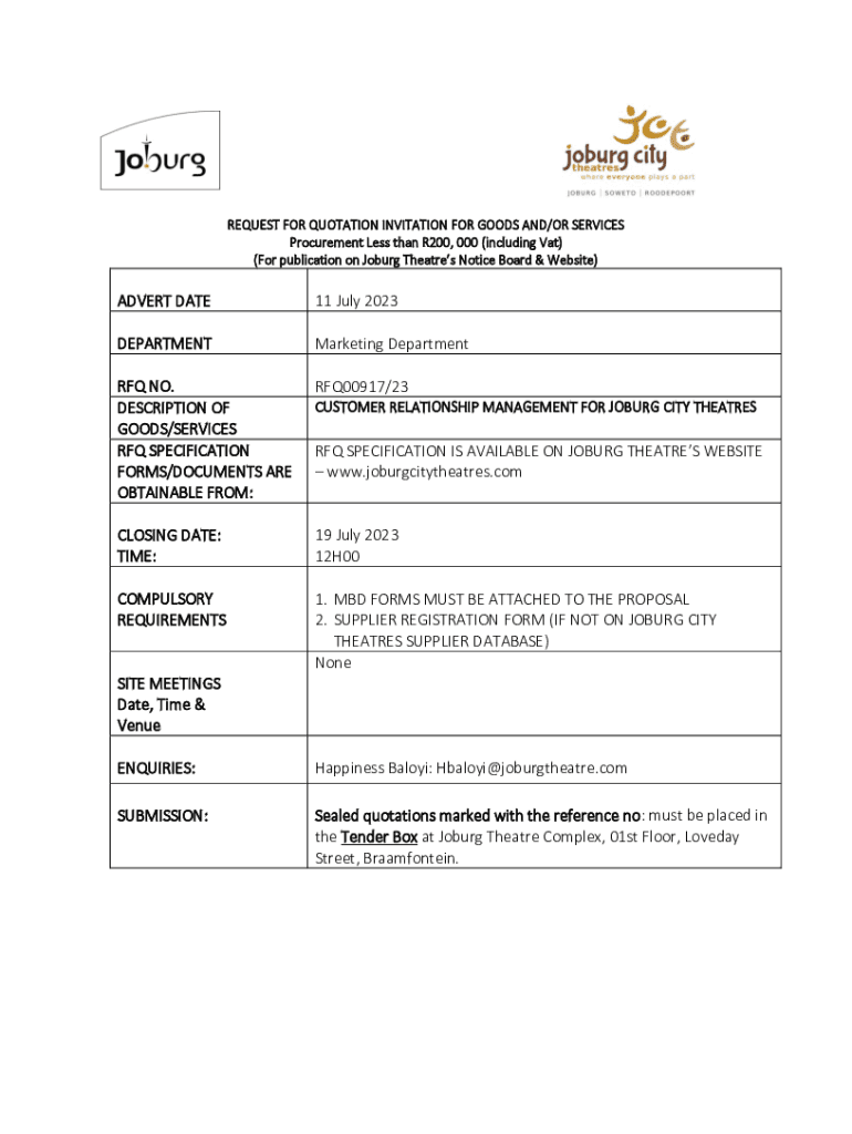 Fillable Online customer relationship management for joburg city theatres Fax Email Print ...