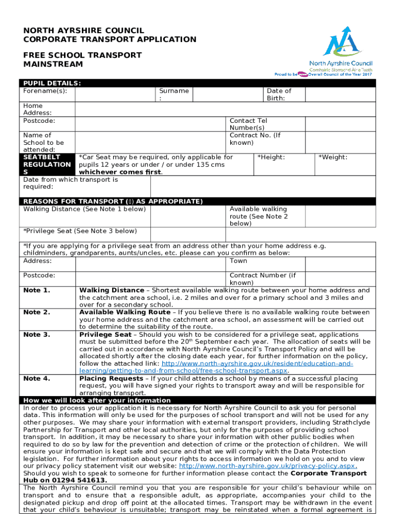 Free school transport application Doc Template | pdfFiller