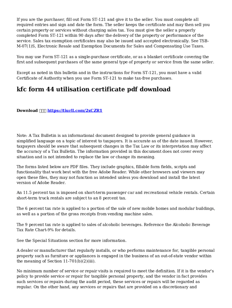 Fillable Online Kfc Form 44 Utilisation Certificate Pdf Download Fax ...