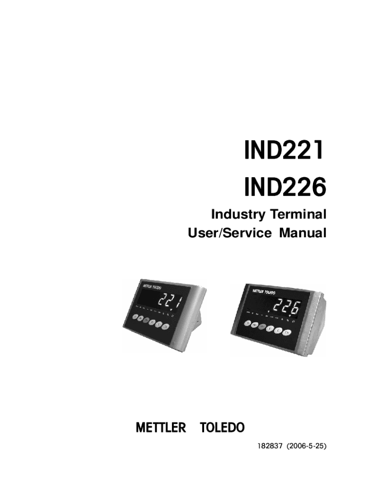 Fillable Online Mettler Toledo IND221, IND226 Weighing Terminals User ...