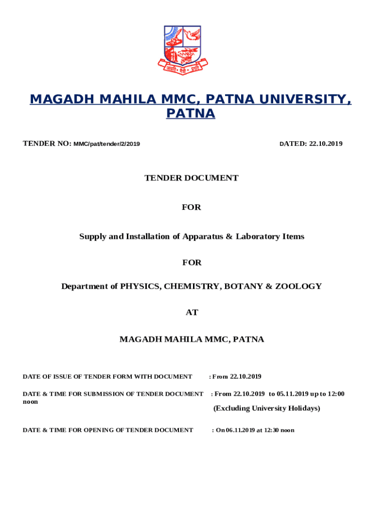 Short tender notice for supply of lab equipment Doc Template | pdfFiller