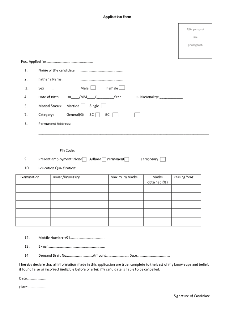 Fillable Online Affix passport Size photograph Application Form Post ...