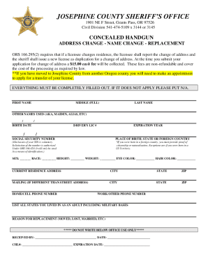 Fillable Online OR Concealed Handgun License Application - Josephine ...