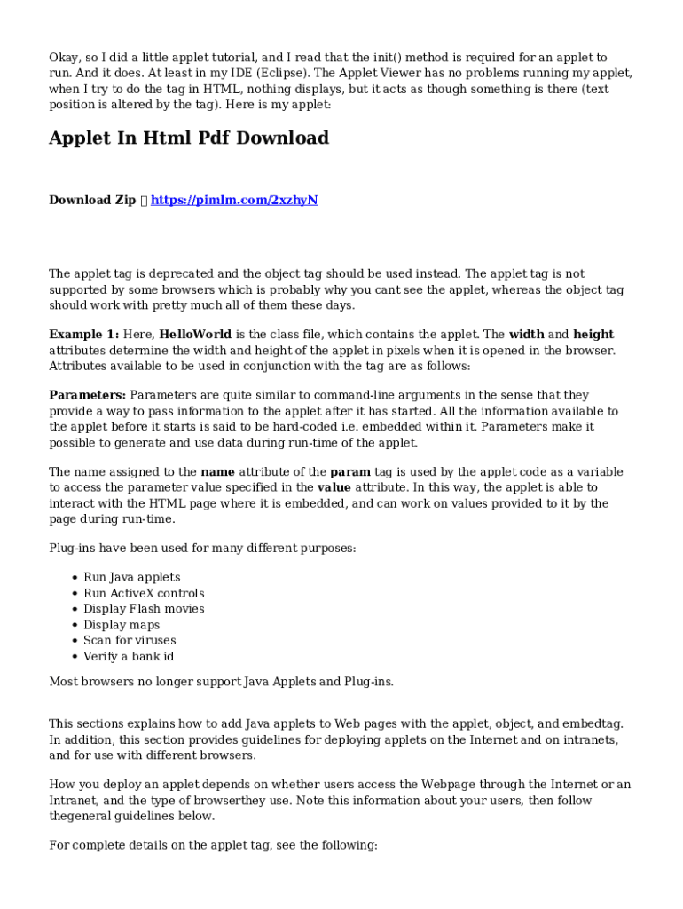 Fillable Online What is the procedure to run an applet in Java? Fax ...