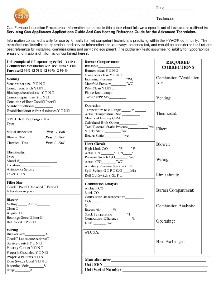 Fillable Online Your Gas Furnace Maintenance & Inspection Checklist Fax ...