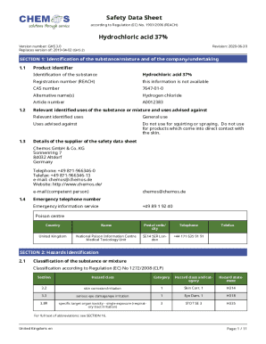 Fillable Online Safety Data Sheet: Hydrochloric acid 37% Fax Email ...