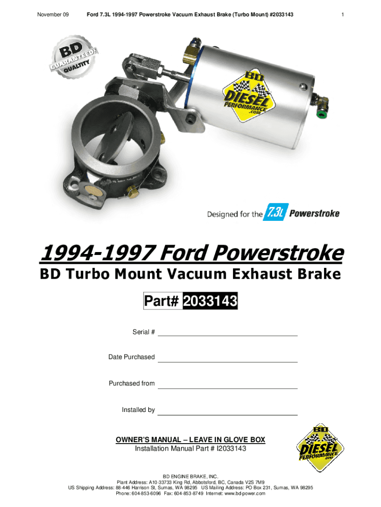 Fillable Online BD Diesel Exhaust Brake Turbo Mount Vac for Ford Fax ...