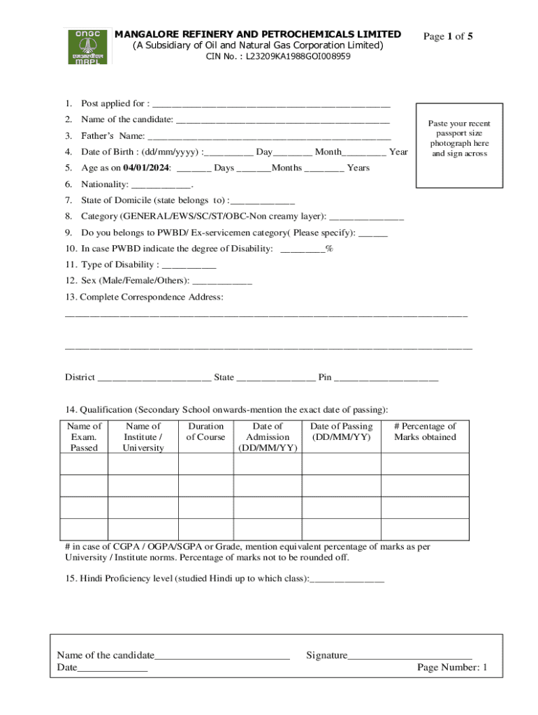 Fillable Online MRPL.BO - Mangalore Refinery and Petrochemicals Limited ...