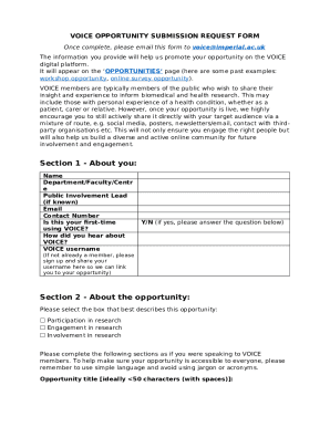 VOICE Opportunity Submission Request (word) Doc Template | pdfFiller
