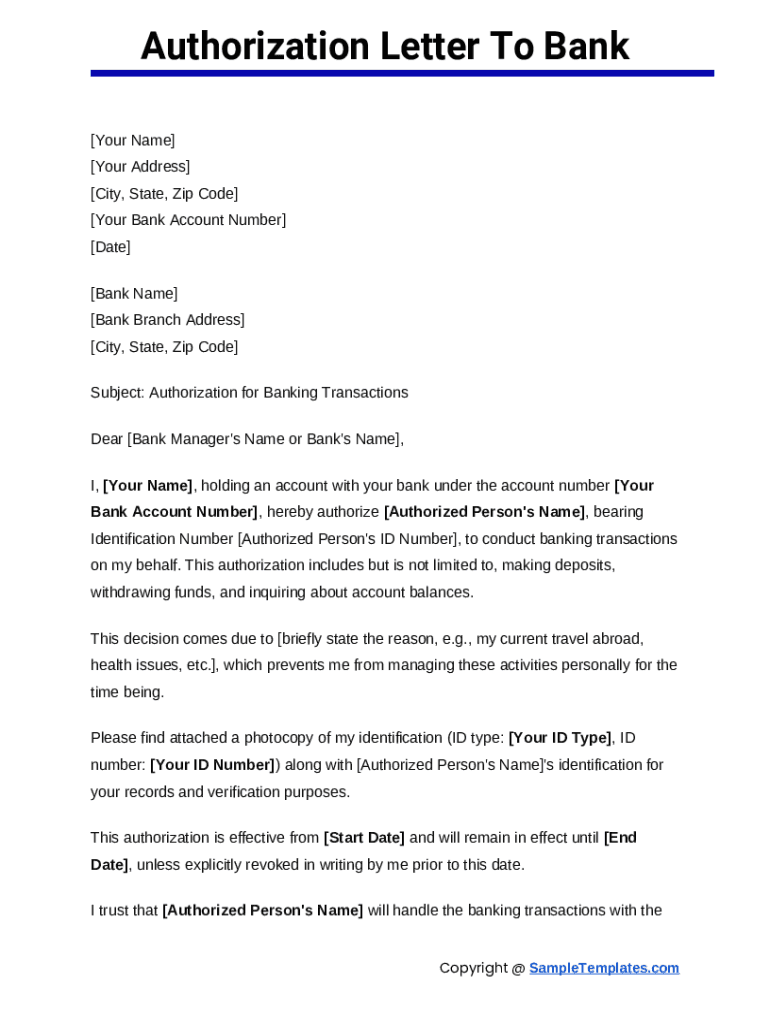 Bank Authorization Letters - Docs - 2023 Doc Template | pdfFiller