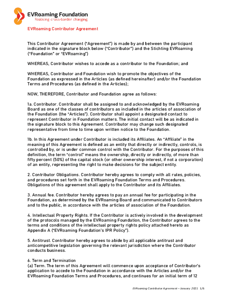 Fillable Online EVRoaming Contributor Agreement This Contributor Agreement ... Fax Email Print ...