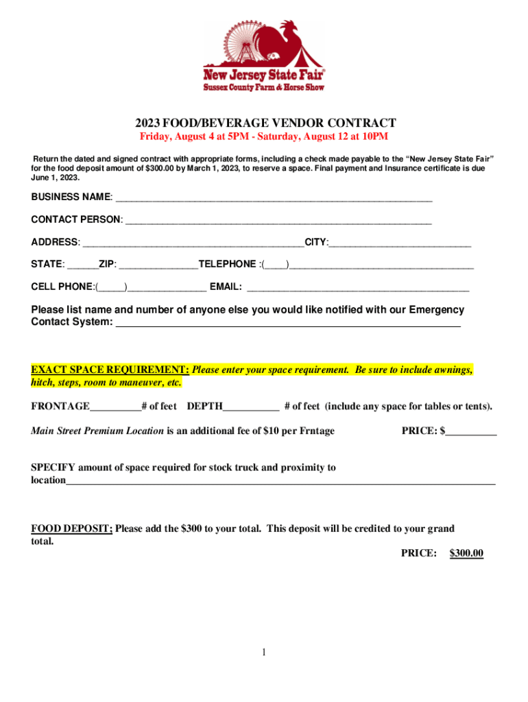 Fillable Online Food Vendor Contract Template - Fill Online, Printable ...