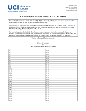 Fillable Online senate uci nomination petition form for chair elect-secretary - CDN Fax Email ...