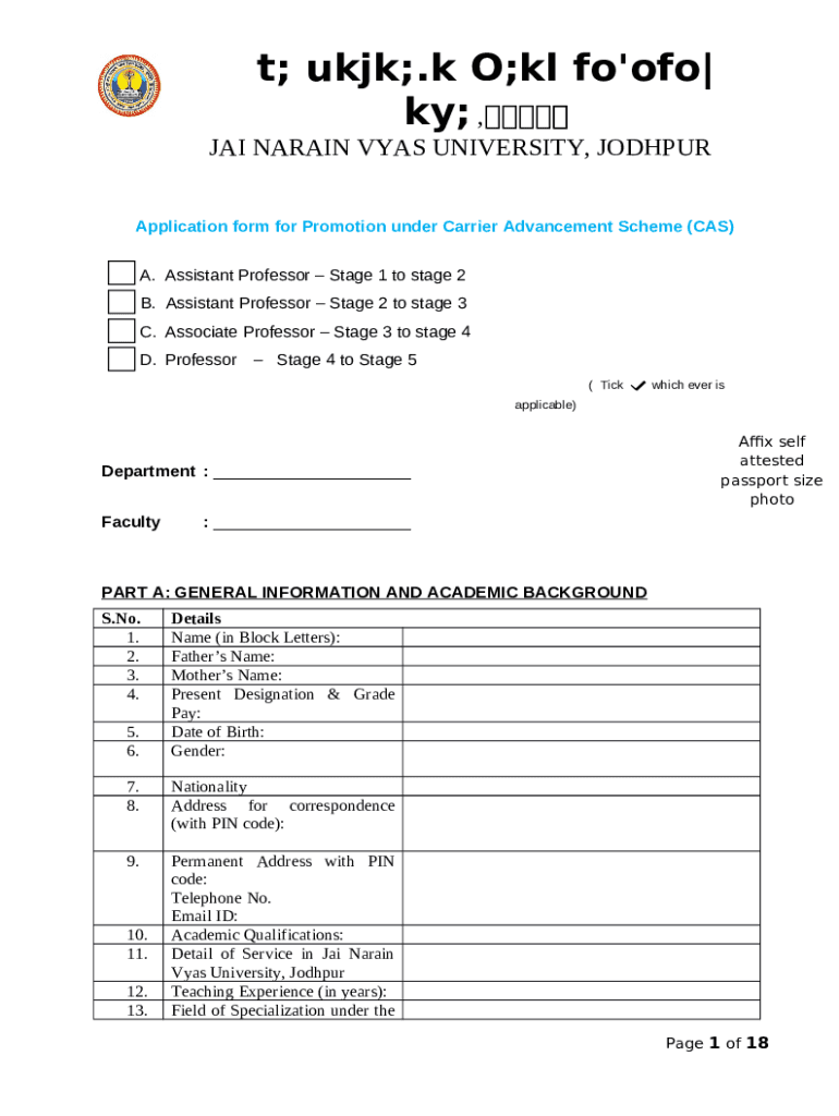 Application for Promotions of Teachers through CAS ... Doc Template | pdfFiller