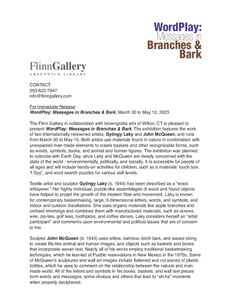 Fillable Online WordPlay: Messages in Branches & Bark in the Flinn ...