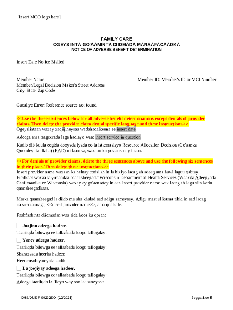 Adverse Benefit Determination Template - Virginia Medicaid Doc Template ...