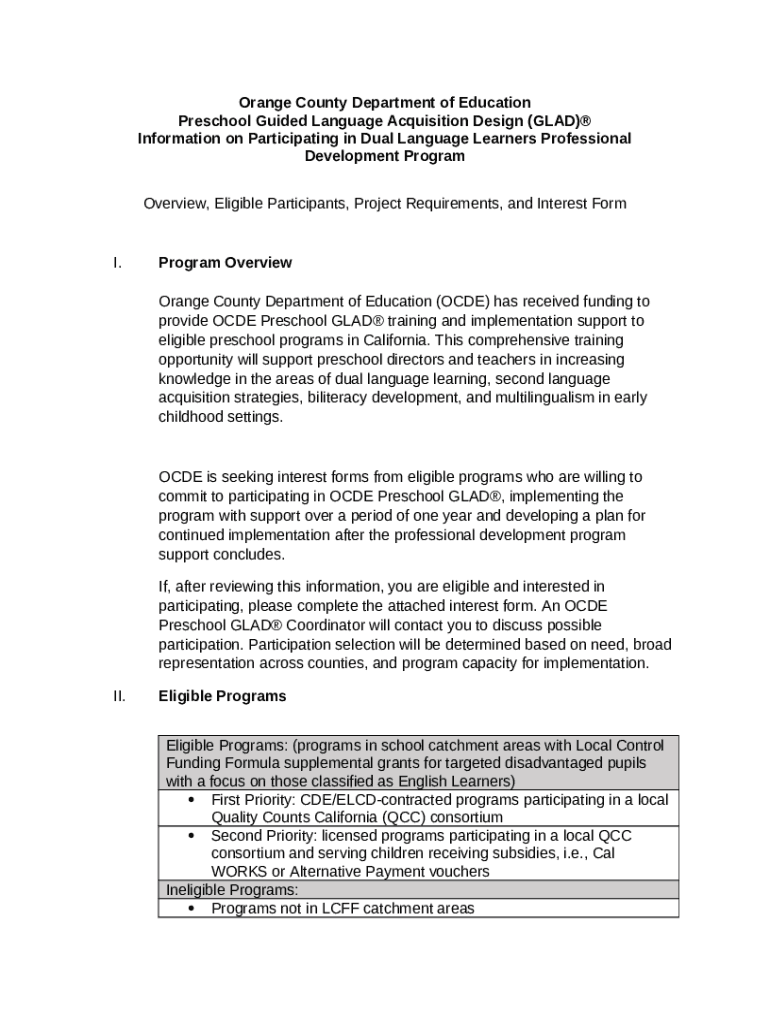 GLAD Grant Overview and Interest Doc Template | pdfFiller