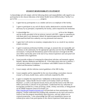 Student Responsibility Statement Volunteer Agreement Doc Template ...
