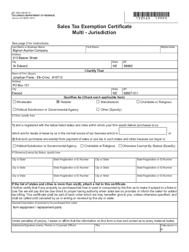 Fillable Online Sales Tax Exemption Certificate Multi - Jurisdiction ...