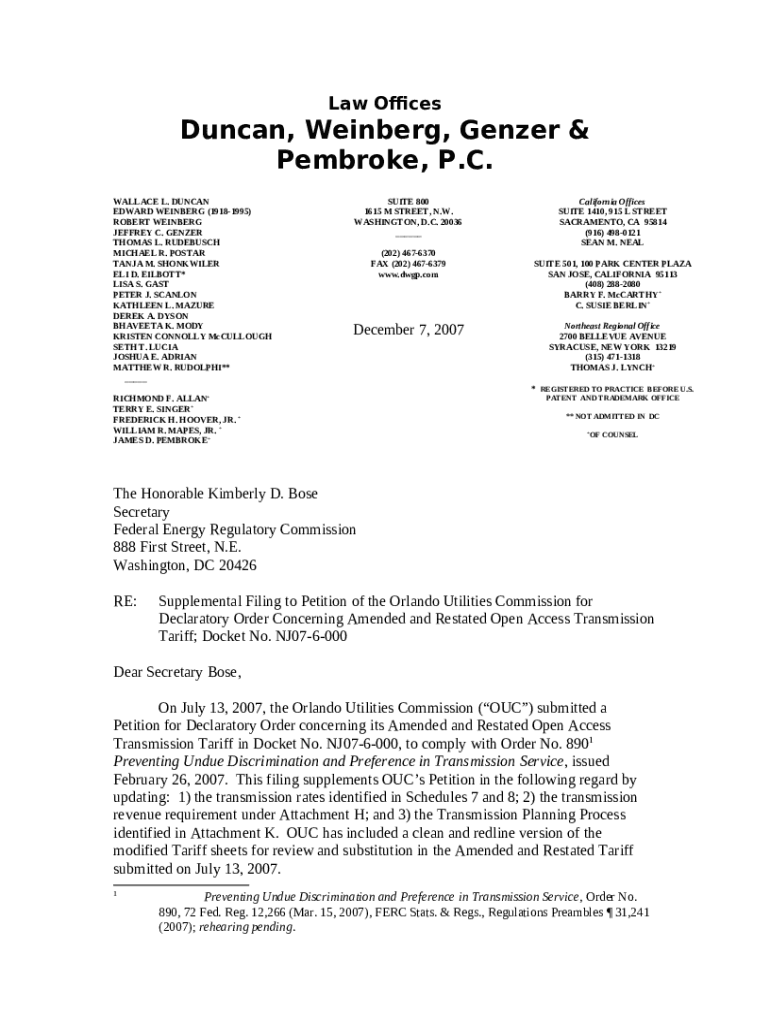 OUC Transmittal Letter on Supplemental Filing on Order 890 (D0041620).DOC. D0041620.DOC / 1 Doc ...