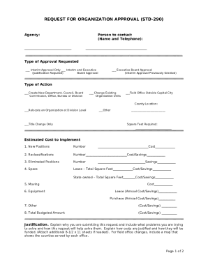 REQUEST FOR ORGANIZATION APPROVAL Doc Template | pdfFiller