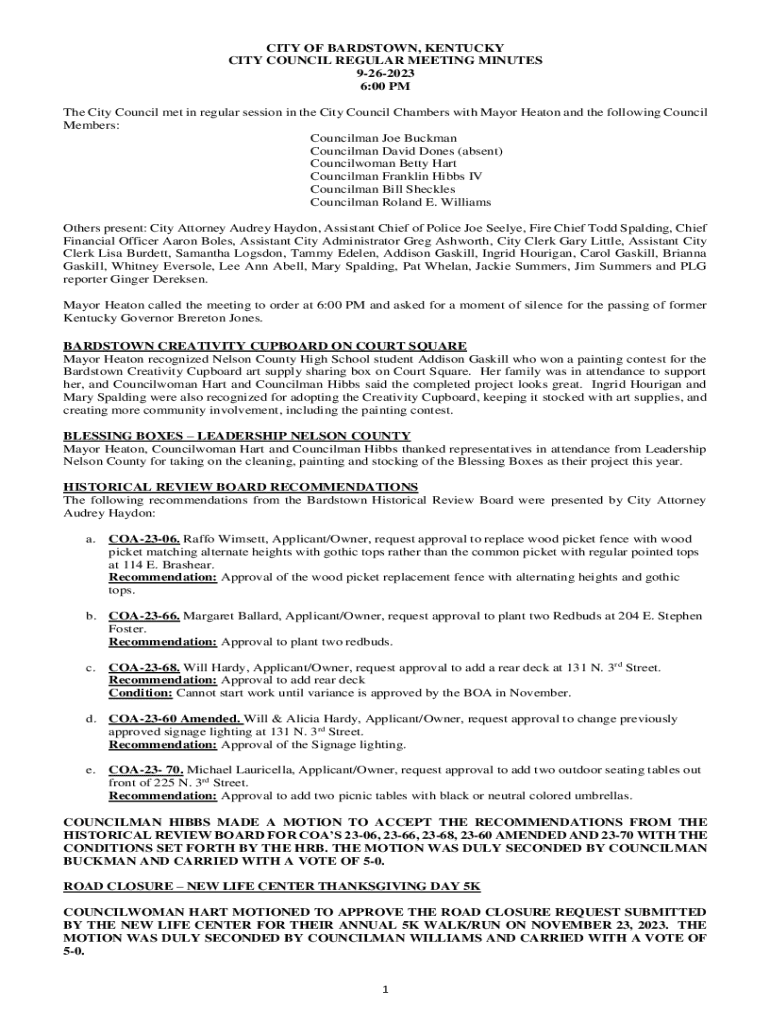 Fillable Online Others present: City Attorney Audrey Haydon, Assistant ...