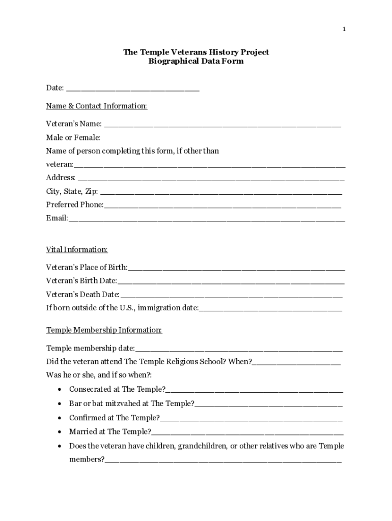 Fillable Online UMM-Veterans-History-Project-Biographical-Data-Form ...