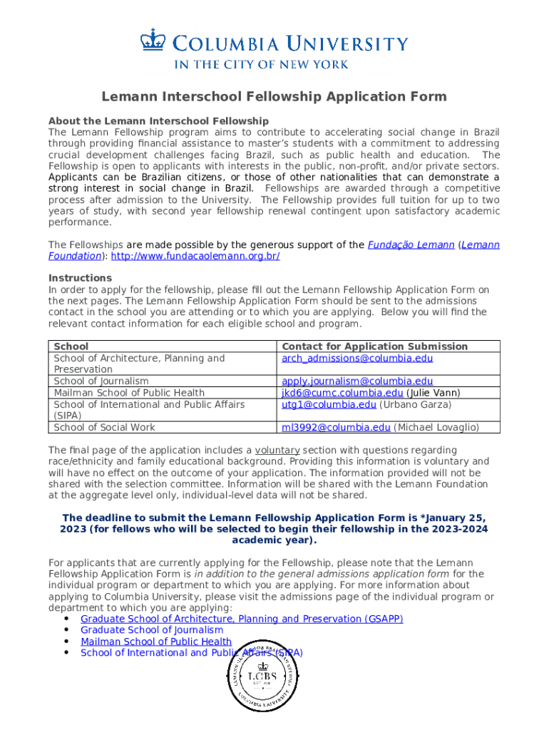 Lemann Interschool Fellowship Application Doc Template | pdfFiller