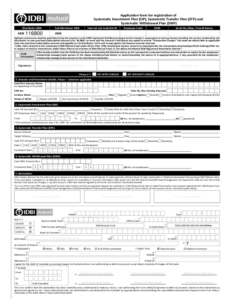 Fillable Online Application Form For Systematic Investment Plan ...