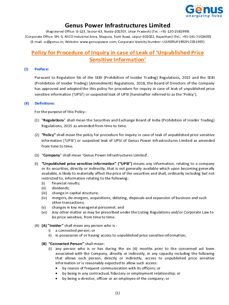 Fillable Online genus power infrastructures limited - JAIPUR Fax Email ...