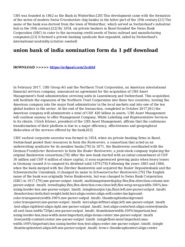 Fillable Online Union Bank Of India Nomination Form Da 1 Pdf Download ...