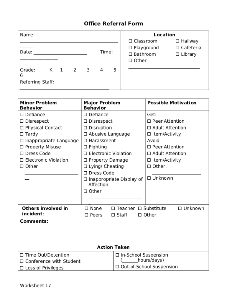 Skykomish School Office Referral Name Doc Template | pdfFiller