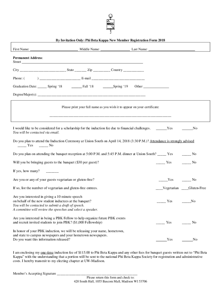 Fillable Online UW-Madison, Phi Beta Kappa New Member Registration Form Fax Email Print - pdfFiller