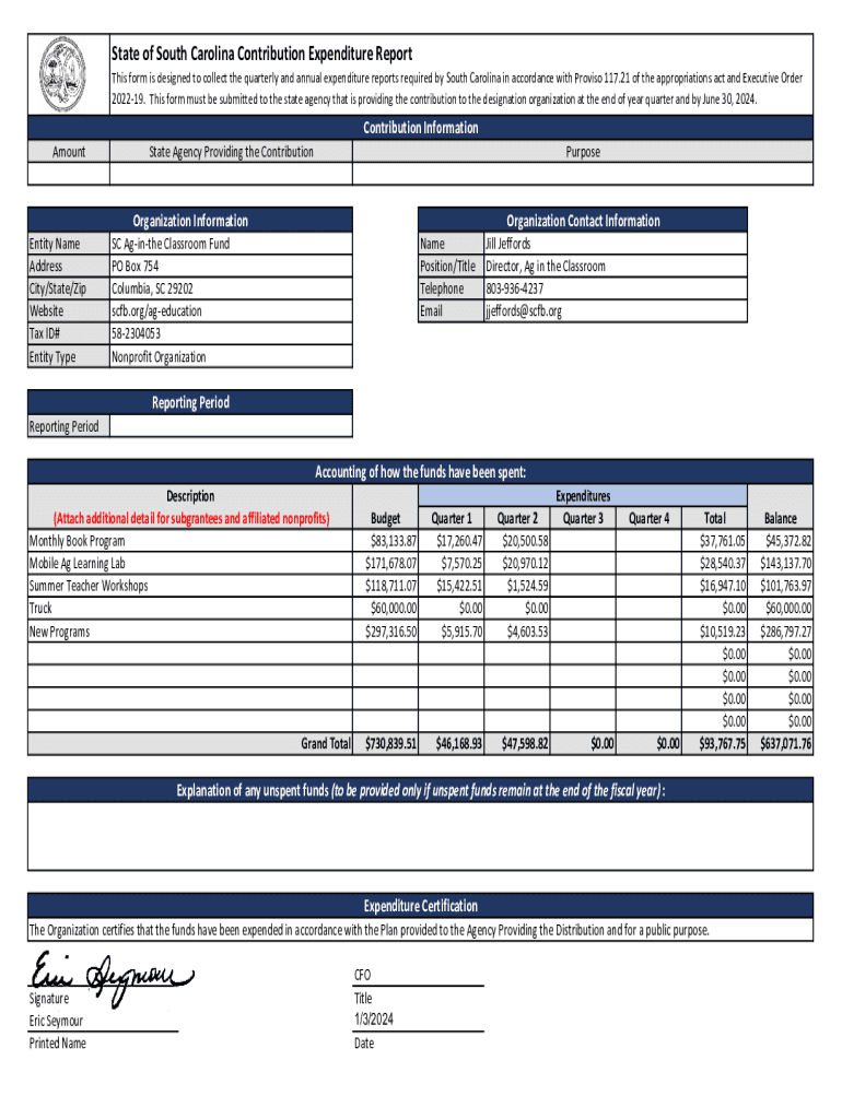 Fillable Online agriculture sc Earmarked Appropriations Disbursements Request Form Fax Email ...