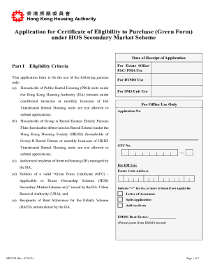 Fillable Online HD874 Application for Certificate of Eligibility to ...