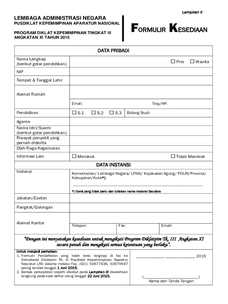 Fillable Online Diklatpim III dan IV Ganti Nama, Bagi PNS yang Mau Ikut ...