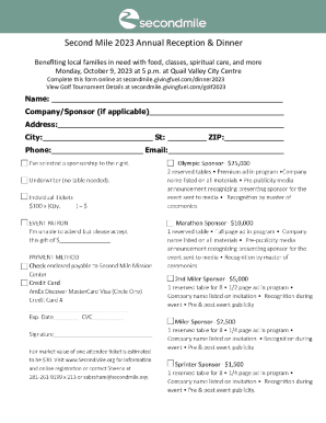 Fillable Online Second-Mile-Dinner-Sponsor-Form-2023.docx Fax Email Print - pdfFiller