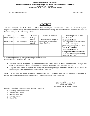 Fillable Online Notice For Form Fill-Up Of Part-IIHons GeneralMajor ...