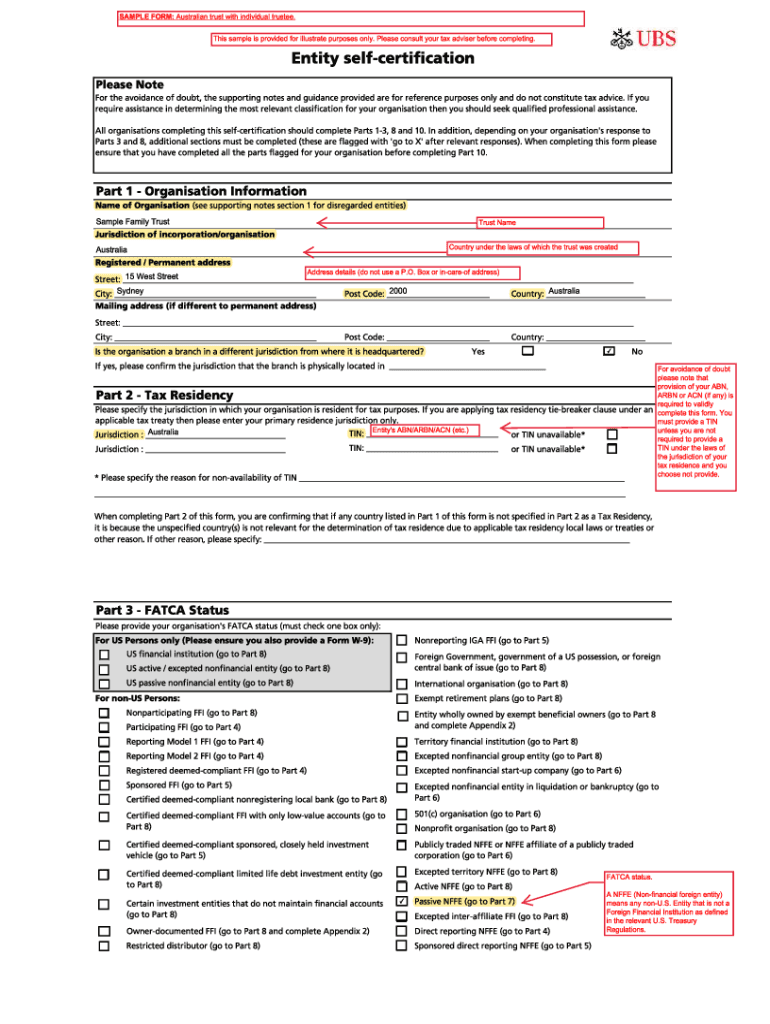 Fillable Online (1) Entity Self-Cert Form Aus Trust with Individual Trustee (AUS template ...