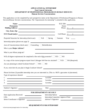 Social work internship application process Doc Template | pdfFiller