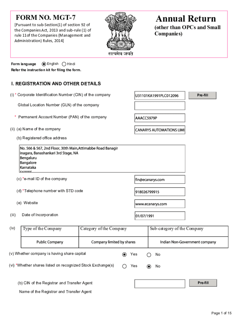 Fillable Online FORM NO. MGT-7A Fax Email Print - pdfFiller