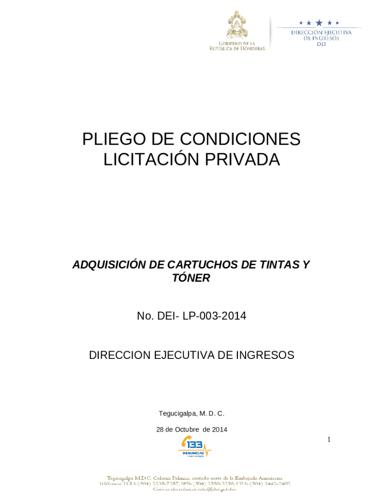 PLIEGO DE CONDICIONES LICITACION PBLICA Doc Template | pdfFiller