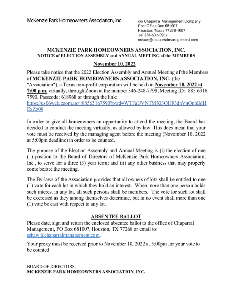 Fillable Online Chaparral Management: Houston HOA Property Management ...