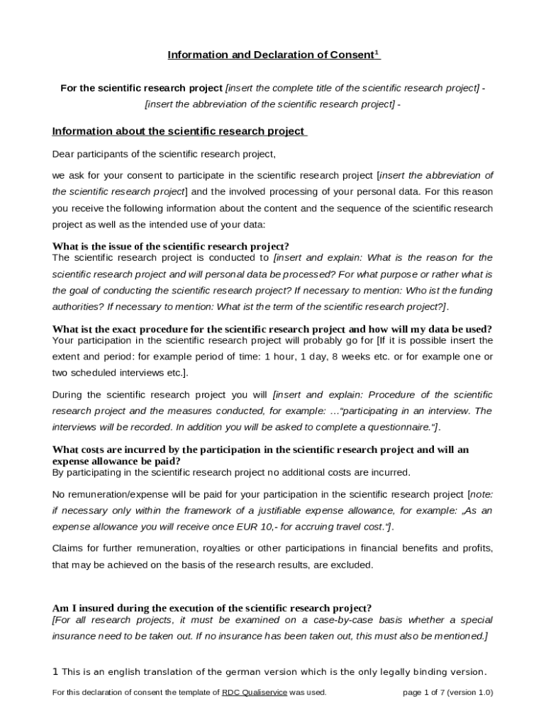 Qualiservice ination and declaration of consent for archiving and primary research Doc Template ...