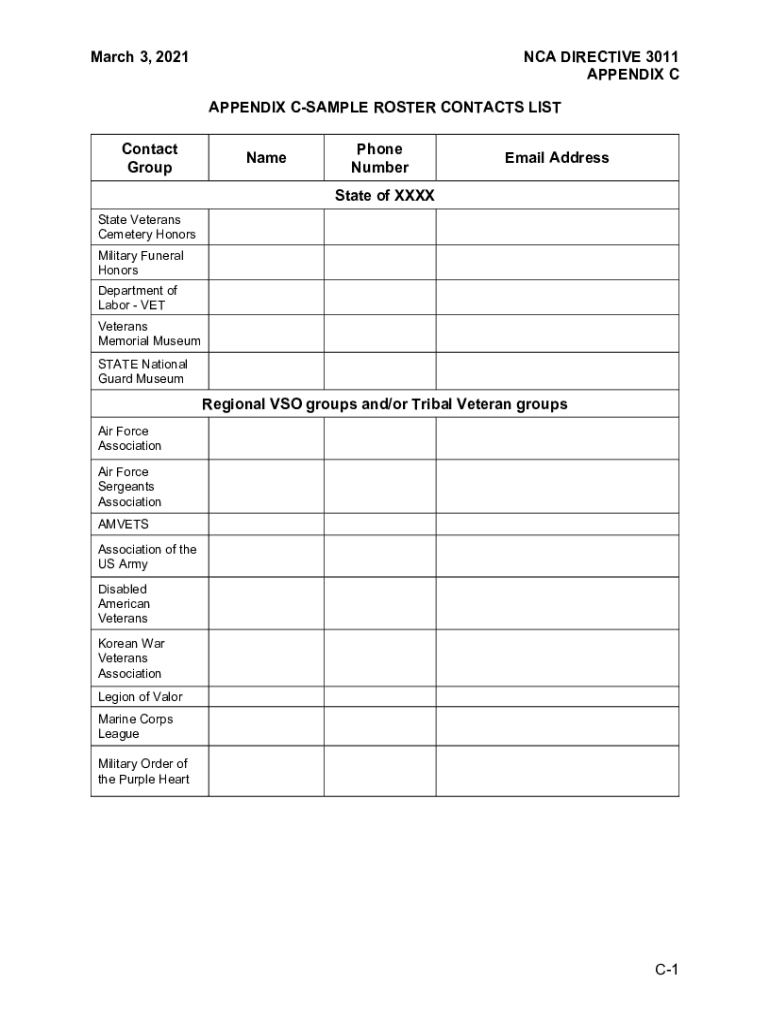 Fillable Online NCA Directive 3011 - Names for VA National Cemeteries ...
